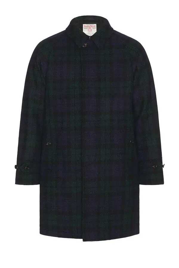 Beams Bal Collar Harris Tweed Coat In Black Watch - 55% Off